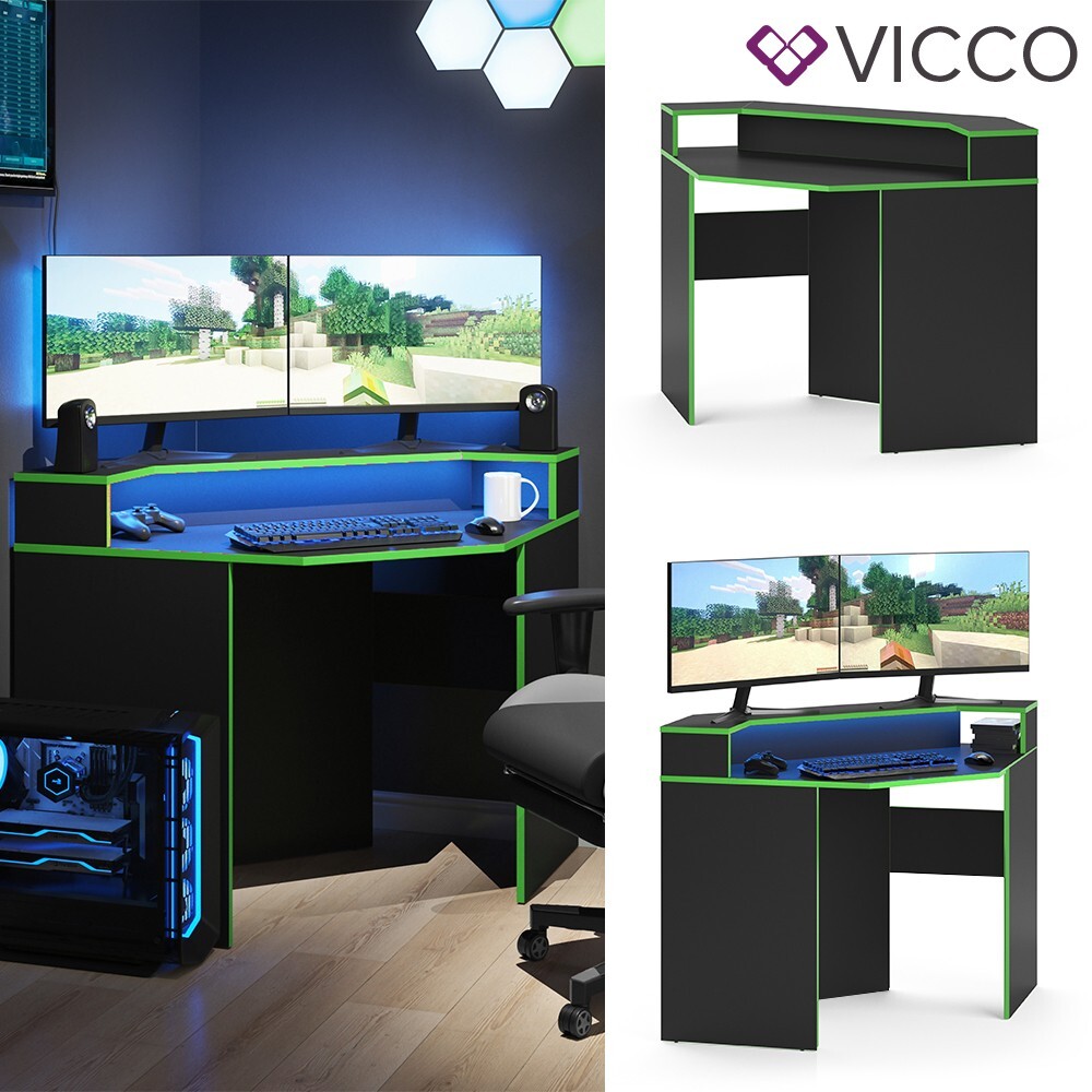 Computer corner desk corner table desk work desk Kron black green Vicco eBay