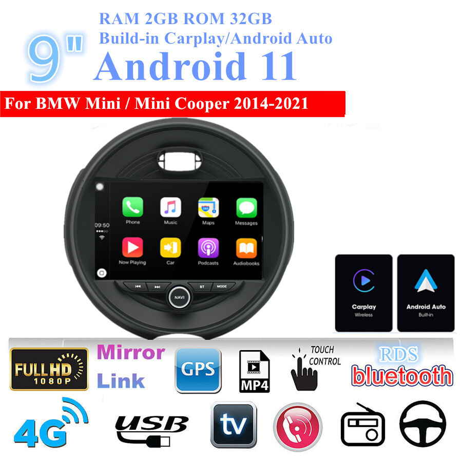 9" Android 11 Stereo Radio GPS Head Unit For Mini Cooper F55 F56 2014 ...