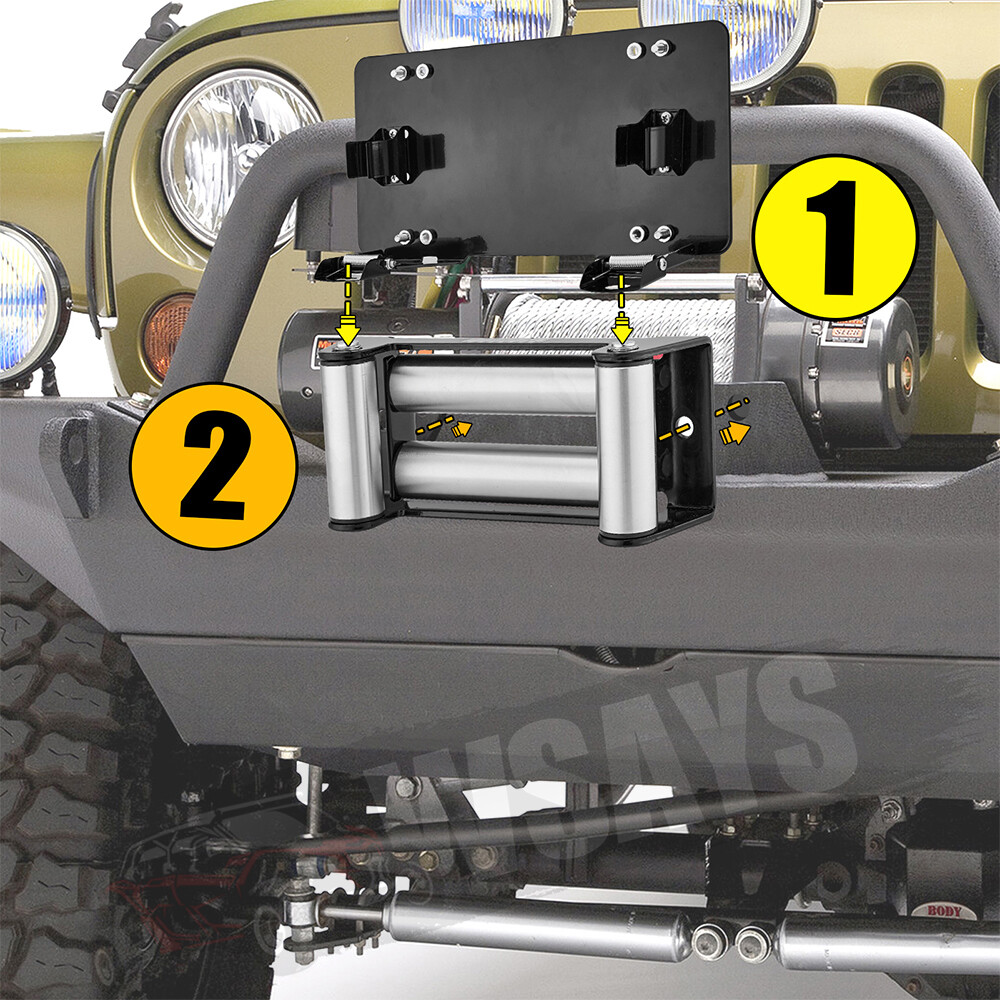 Jeep License Plate Holder Flip-Up Winch Roller Fairlead Hinge Mount ...