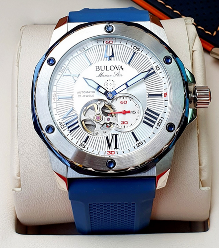 Bulova Marine Star 98A225 Automatic White Dial Stainless Steel Blue ...