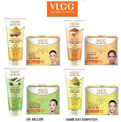 VLCC Facial Kit Ayurveda Wash Tone Cleanser Scrub Massage Cream Salon ...