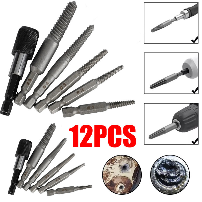 12Pcs Stud Screw Extractor Remover 1/4 Inch Hex Shank Damaged Bolt Easy ...