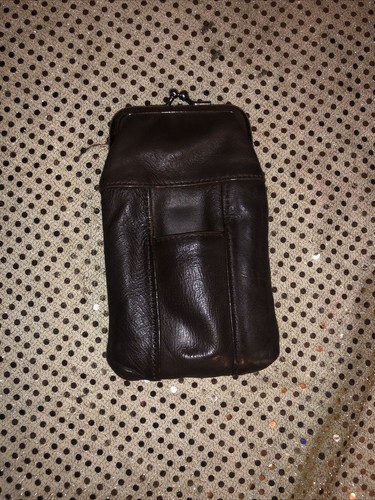 Antique 1920's Double Kiss Lock Brown Leather Coin Purse Long Wallet ...