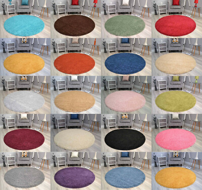 Small Large Round Circle Circular Plain Modern Colours Shaggy Rugs Mats ...