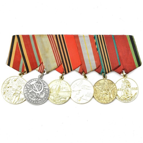 SOVIET RUSSIAN SET 6 MEDALS WITH RIBBONS MILITARY WW2 VETERAN AWARDS ...