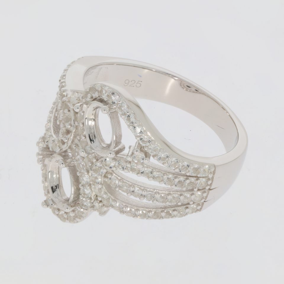 Sterling Silver Semi Mount Ring Setting Oval OV 6X4mm Bypass Halo Topaz ...