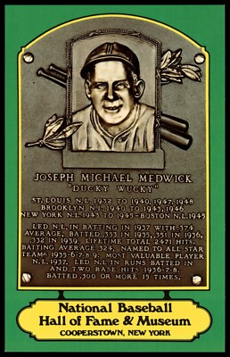 Joseph Michael Medwick Baseball Hall of Fame Plaque Postcard Dexter ...