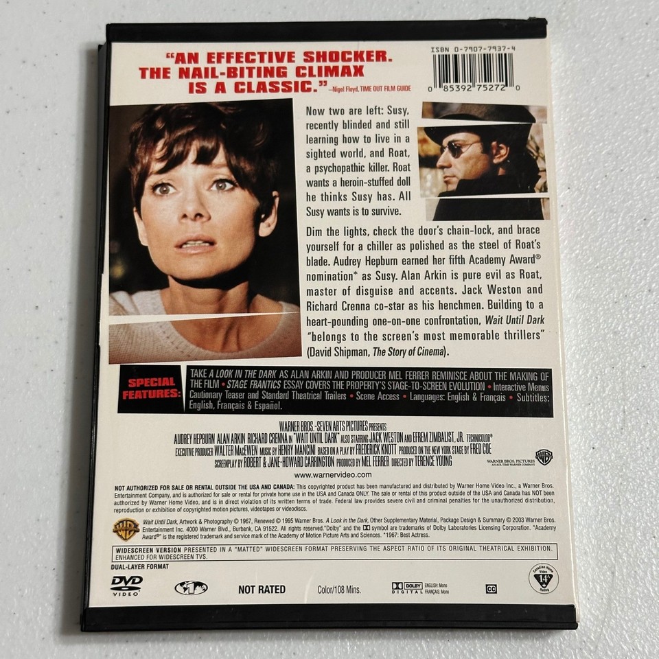 Wait Until Dark DVD Audrey Hepburn Alan Arkin Thriller Suspense Classic ...
