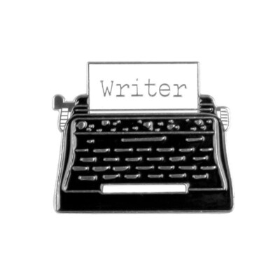 Black Retro Typewriter Enamel Pin - Writer Brooch - Author Novelty Pin ...