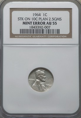 1964 NGC AU55 Lincoln Cent on SILVER Dime 🔴 1C Struck on Silver 10C Planchet!!! | eBay