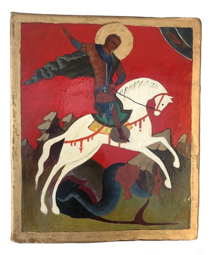 Lovely Vintage Hand Painted St George Icon on Wood - Original Painting ...