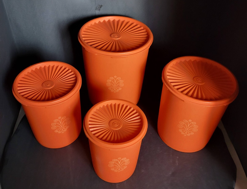 Vintage Tupperware Servalier Orange Canister Set of 4 w/ Lids | eBay