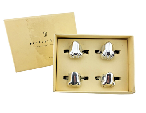 Silver Pottery Barn Frog Napkin Rings Figural napkin holders (4) Boxed ...