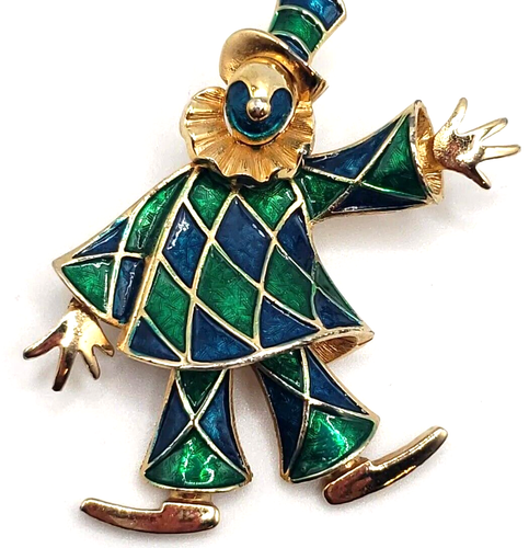 Enamel Clown Pin Blue & Green With Moveable Legs. Pre-own Good ...