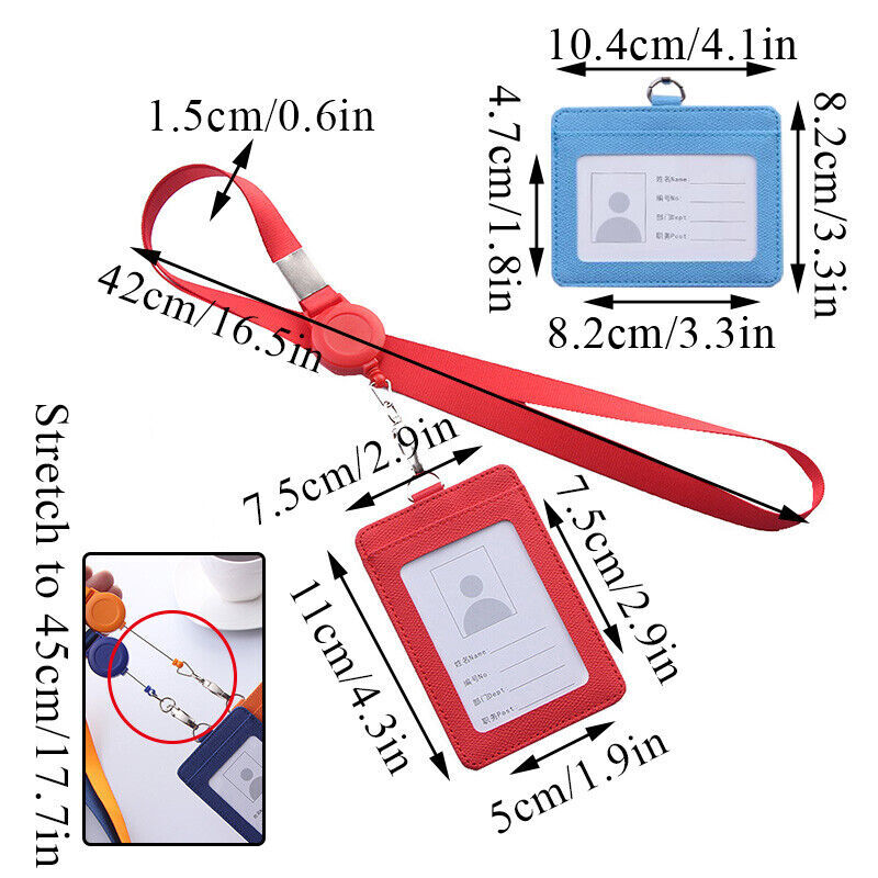 Name Badges Cover ID Holder Card Cover PU Protector Case + Retractable ...