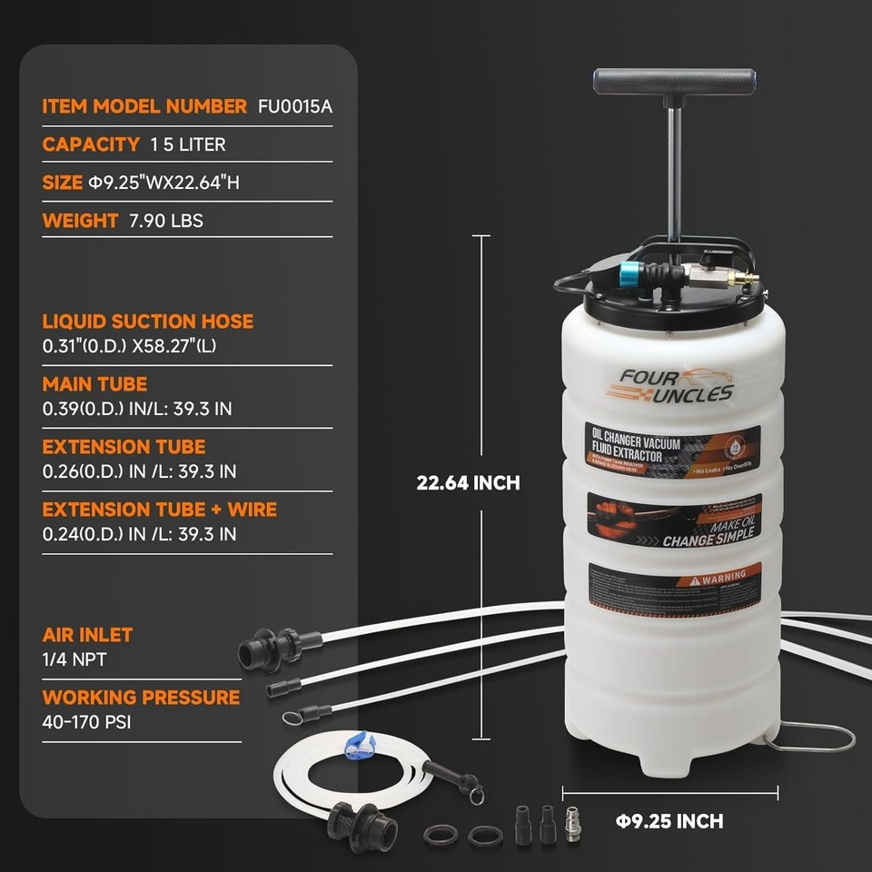 15L Fluid Extractor - Pneumatic/Manual Vacumm Oil Extractor with Pump ...