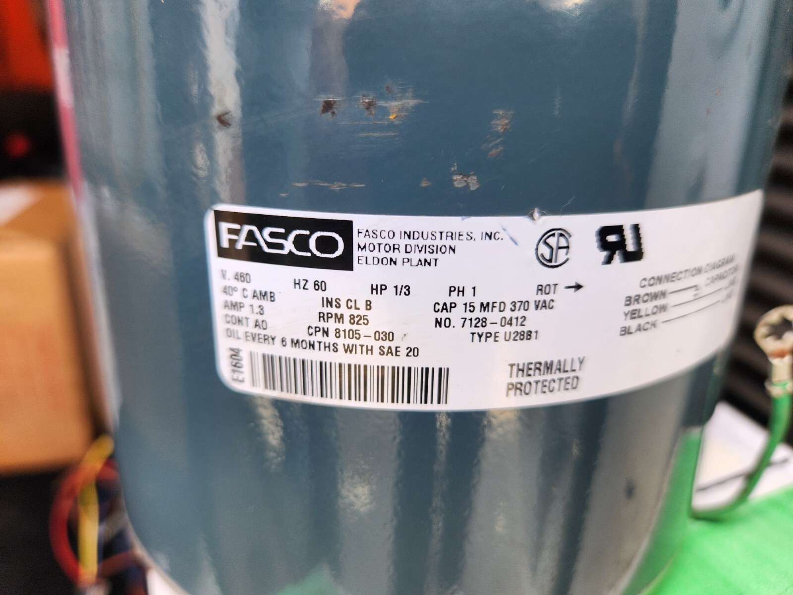 BARD# 8105-030 FASCO #7128-0412 1/3HP 460V 825 RPM 1PH BLOWER MOTOR | eBay