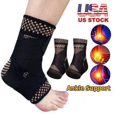 Copper Ankle Brace & Achilles Tendon Support Wrap Sleeve Adjustable ...