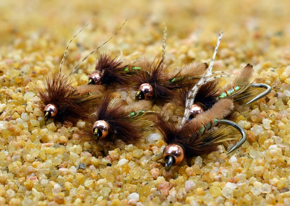 6 Ct - Tan Fox Poopah Nymph Fishing Flies - Mustad Signature Fly Hooks ...