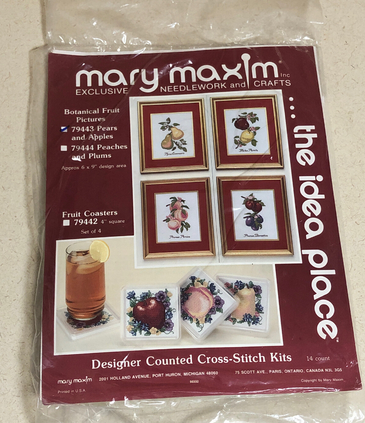 Mary Maxim Needlework and Craft Pears And Apples 79443 Counted Cross ...
