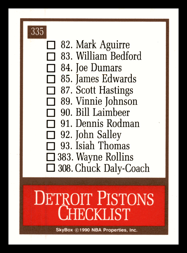 Detroit Pistons Team Card 1990 SkyBox #335 Detroit Pistons Centered ...