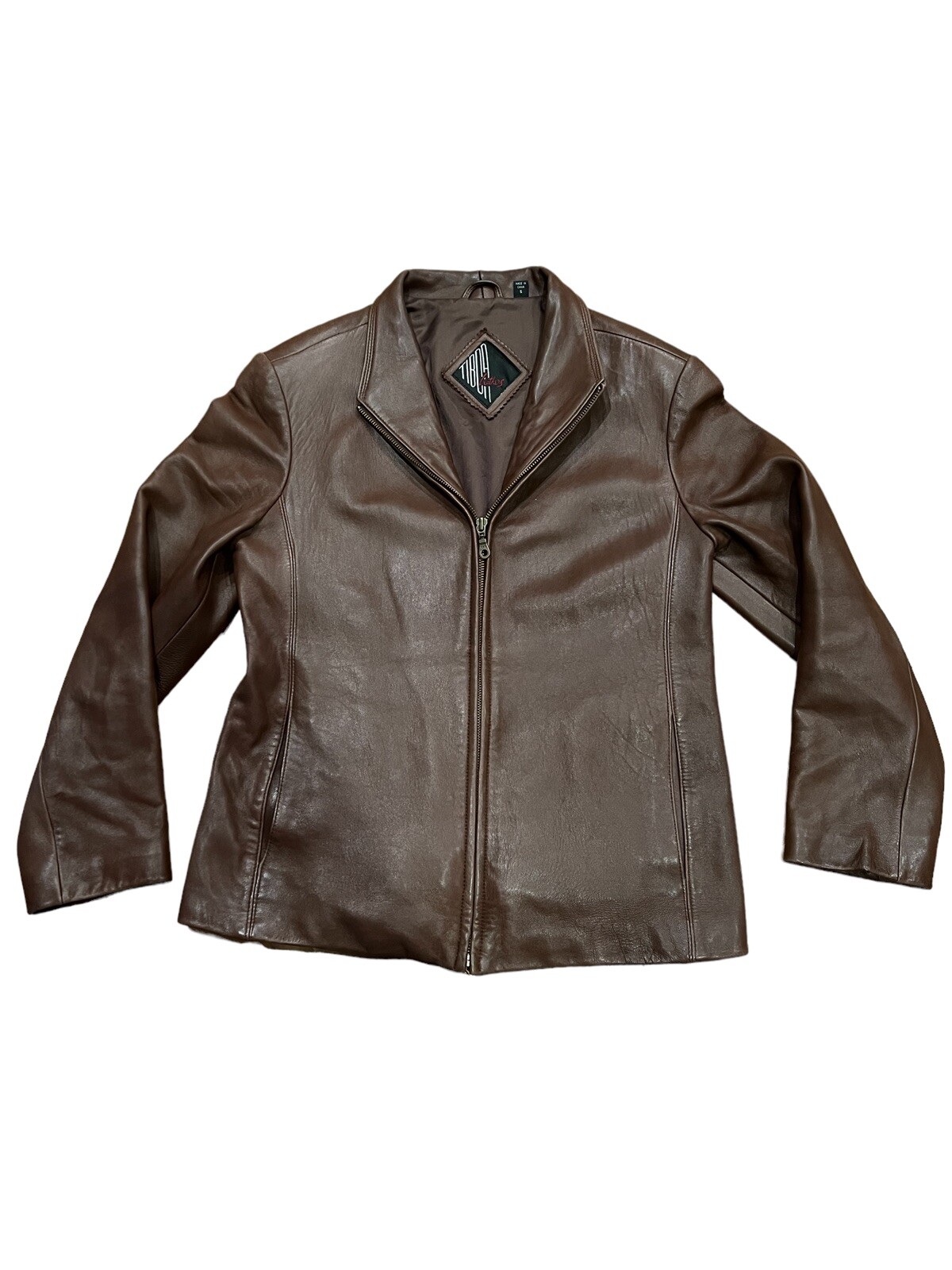 TIBCA Vintage Genuine Brown Leather Jacket Coat Zip U… - Gem