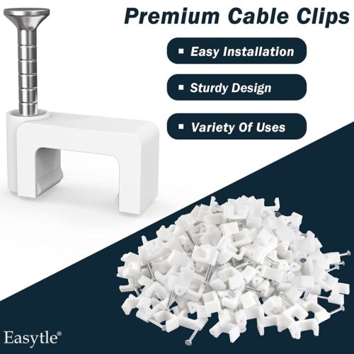 Cable Clips Clamps Nail in 100 Pcs 8mm Flat Ethernet White | eBay