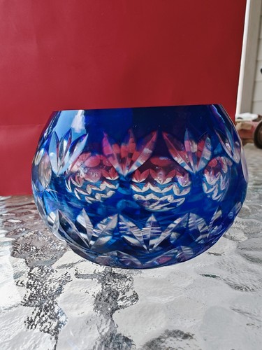 Crystal Legends by Godinger Cobalt Blue Cut To Clear Small Bowl Made In ...
