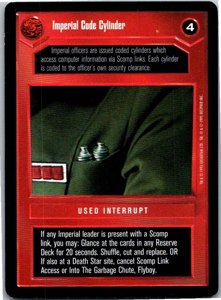 Star Wars CCG Imperial Code Cylinder DS Premiere BB TCG Decipher Free ...