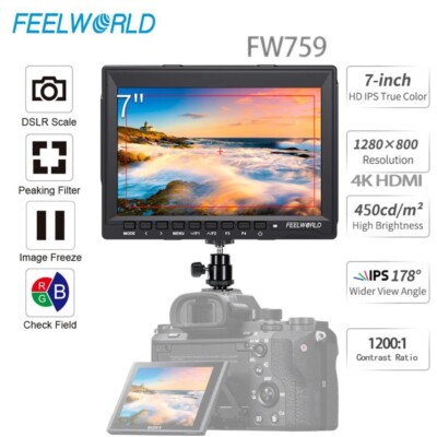 FEELWORLD FW759 7 inch DSLR Camera Field Monitor HD 1280x800 LCD 4K ...