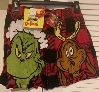 Dr Seuss Grinch Men's Button Fly Boxer Lounge Shorts Holiday Comfort S ...
