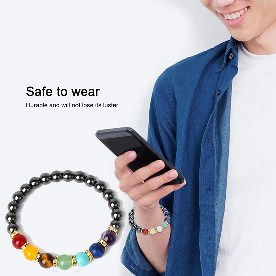 Natural Hematite 7 Chakra Bracelets Men Reiki Energy Stone Weight Loss Bangle | eBay