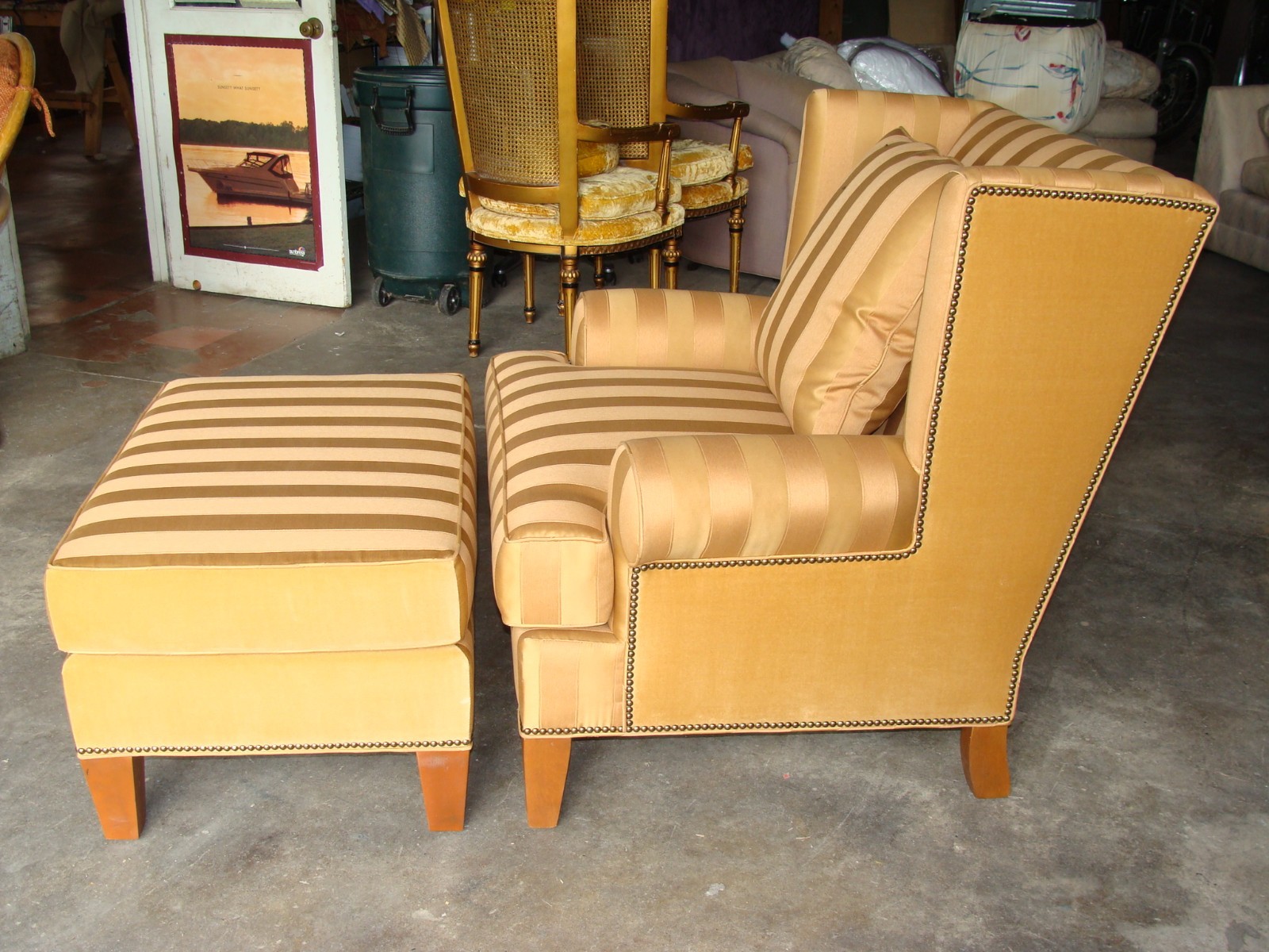 Camel color Chair With Ottoman in Italian Silk Made in USA | eBay