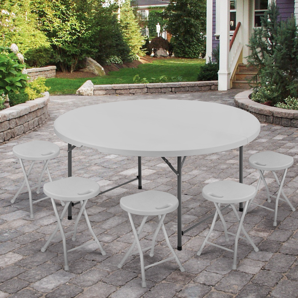 5 Pack[FOLDABLE ROUND DINING TABLE]Outdoor Barbeque Portable Camping ...