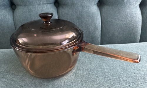 Vintage Pyrex Corning Vision Ware Amber 1.5L Glass Cooking Pot with Lid ...