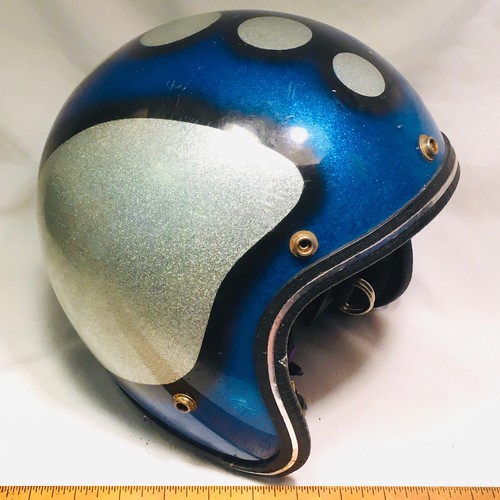 Vintage 1960s Motorcycle Snowmobile Metalflake Helmet LSI Blue Glitter ...
