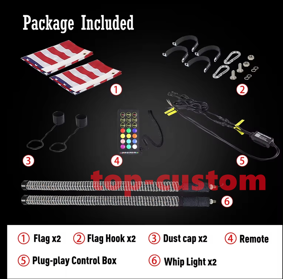 2024 NEWEST 4FT Thick Spiral RGB Chasing COB Fat LED Whip Antenna Light ...