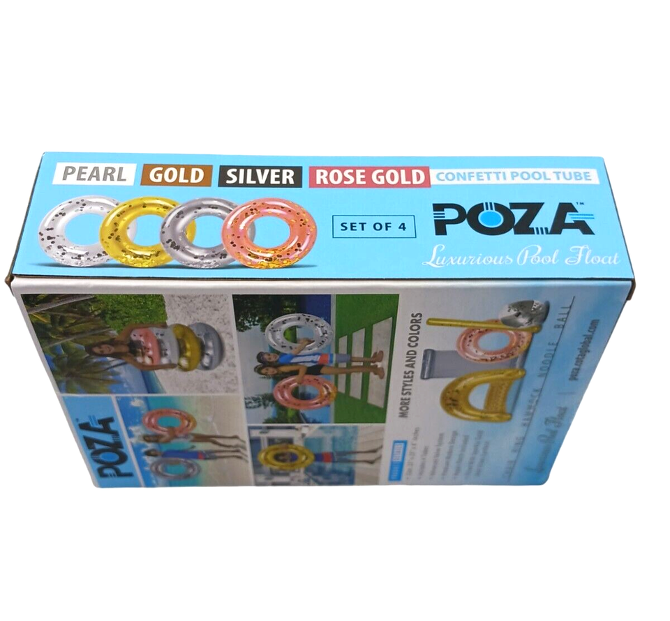 POZA Kids Inflatable Pool Float Tubes 4 Color Set w/Gold & Silver ...