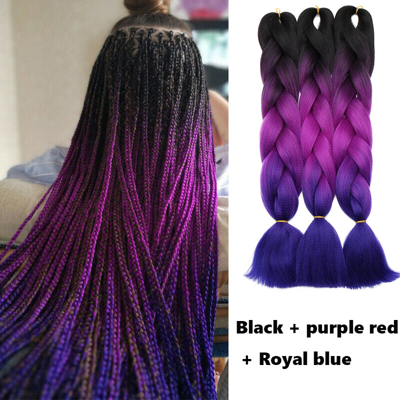 Any Color 24" Braiding Ombre Rainbow 100g Jumbo Braids Hair Extensions ...