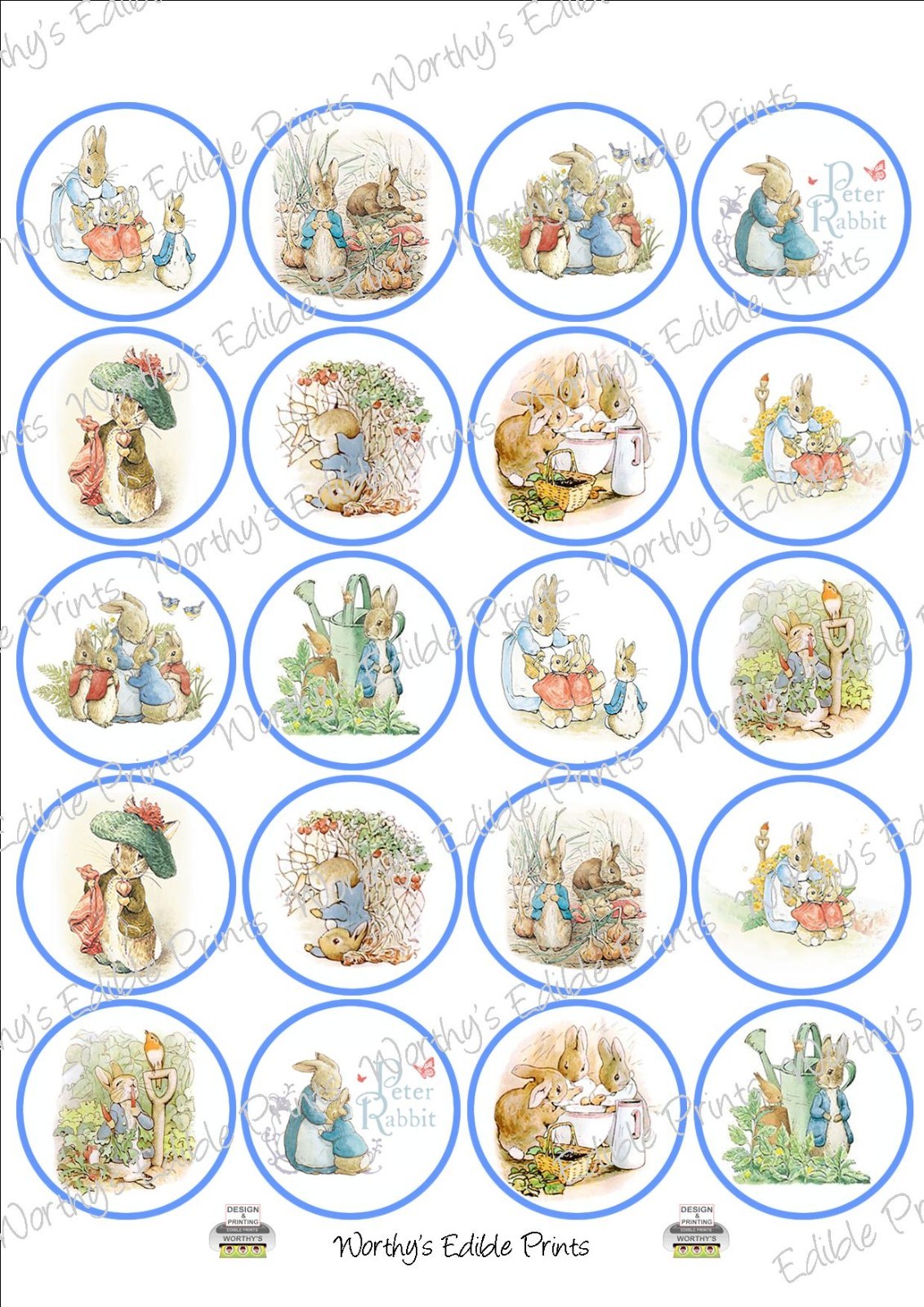 Peter Rabbit Cupcake Toppers Edible Icing Sheet 20 x 5cm Pink, Blue or ...