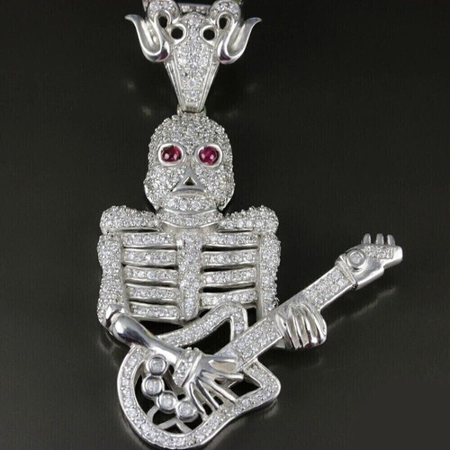 3 CT Lab Created Diamond Skeleton With Guitar Charm Pendant 925 ...
