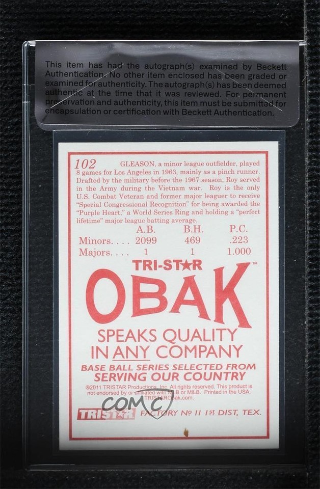 BAS 2011 TRISTAR Obak Roy Gleason #102 Seal of Authenticity Auto | eBay