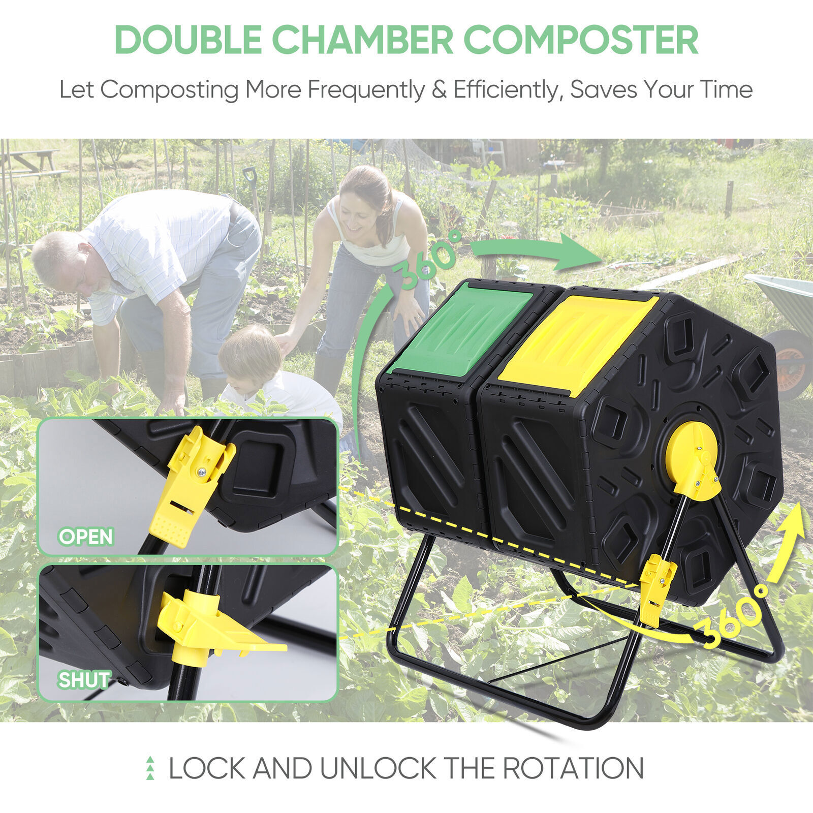 Dual Chamber Garden Compost Bin Tumbler 37 Gallon BPA Free Compost ...
