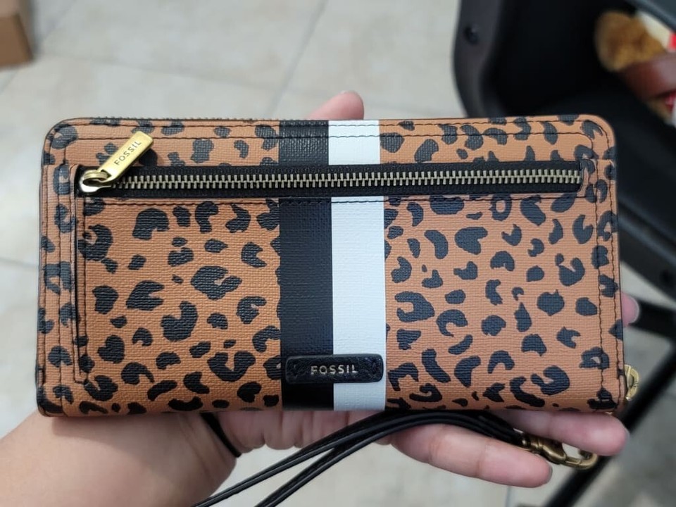 Fossil Logan RFID Zip Around Clutch Cheetah SL6354989 NWT Leopardo $75 ...