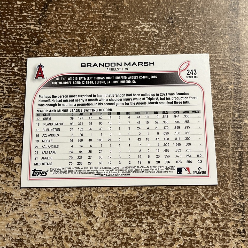 2022 Topps Series 1 Brandon Marsh Rookie Card #243 Angels RC | eBay
