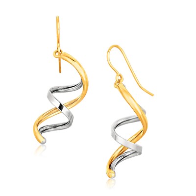 14k Two Tone Gold Double Helix Polished Dangling Earrings | eBay