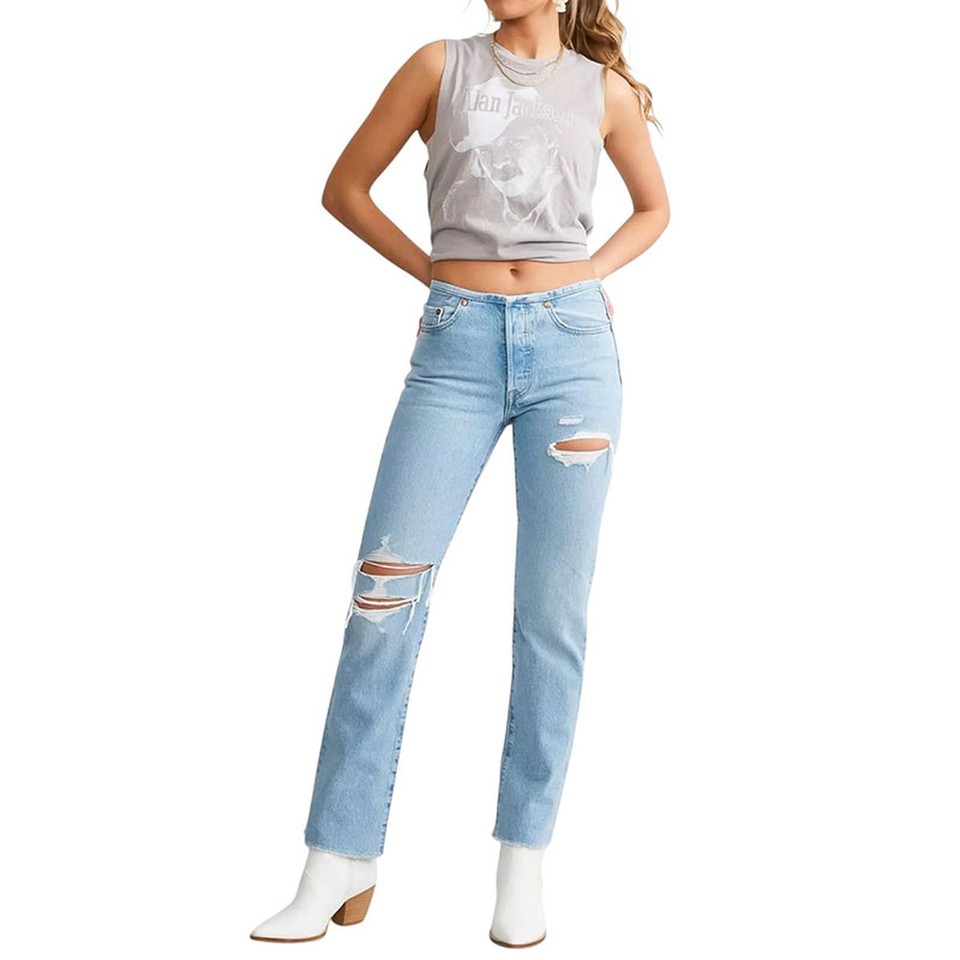 Levi's Jeans 501 High Rise Slim Ripped 501 Strappato Donna W27 L30 | eBay