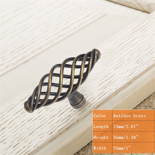 Antique Brass Spiral Twist Cage Cabinet Knob Kitchen Cupboard Pull Door ...