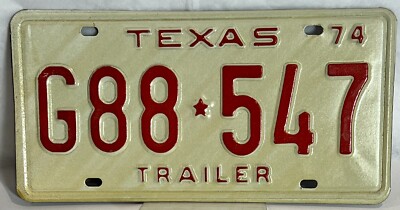 Vintage “Expired” NOS 1974 Texas Trailer License Plate #G88 547 Great ...