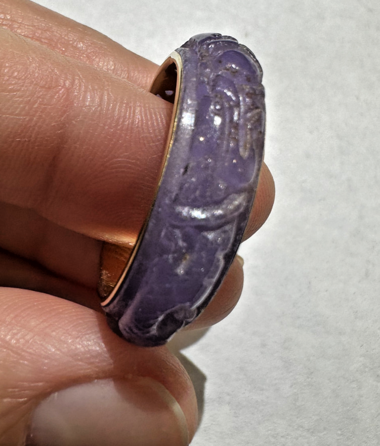 QVC Hallmarks 14k Gold Lavender Celadon Carved Jade Dragon Band Sz 11.5 ...